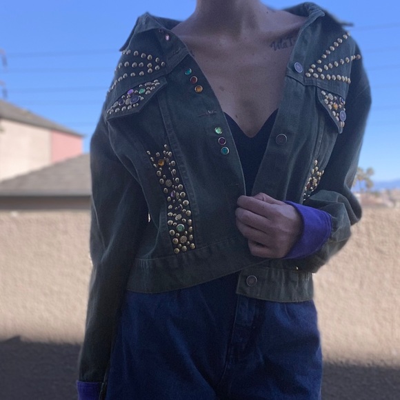 Jackets & Coats | Vintage Green Denim Bedazzled Jacket | Poshmark